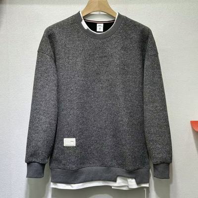 假两件长袖卫衣男秋冬新款宽松潮牌圆领上衣日系重磅纯色男士外套