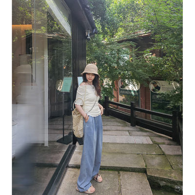 小个子垂感直筒宽松慵懒牛仔裤子