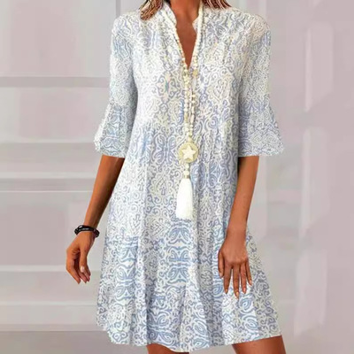 2026 Women's V-neck Loose Half-sleeve Printed Women