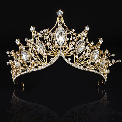 Vintage Golden Bride Queen Crown Princess Headwear Rhineston