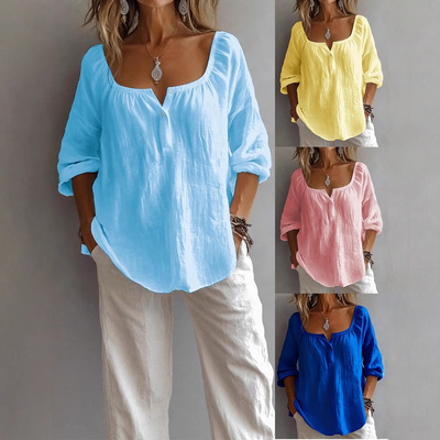 2026 Women's Casual V-neck Pullover Loose Clear lor Multi-co