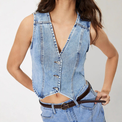 40# Spot -15277# Women's Ins Women's V-neck Denim Vest