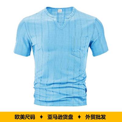 Men's American-style Men's Slub Loose Breathable Casual V-ne