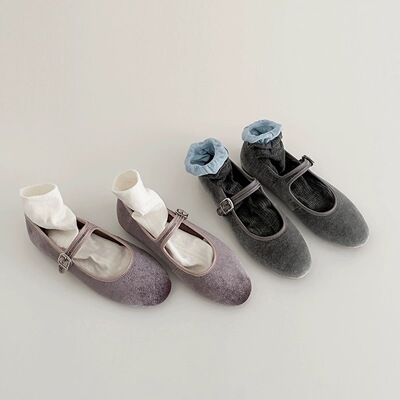 现货曼蒂真皮丝绒法式浅口圆头一字扣带玛丽珍单鞋女26春季芭蕾舞