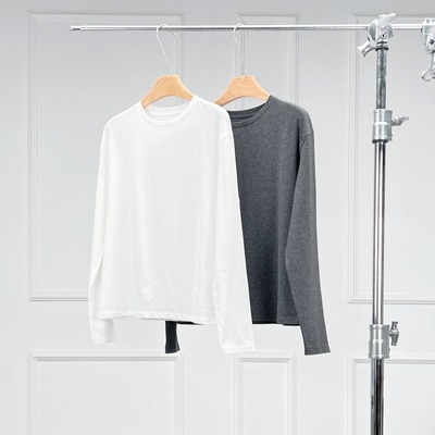 美式百搭亲肤舒适圆领长袖T恤女