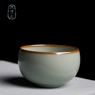 九寸土汝窑圆口茶杯景德镇陶瓷主人杯品茗杯个人专用天青功夫茶具