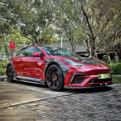 适用特斯拉model3改装IMP宽体包围尾翼真碳纤机盖轮眉前后杠套件