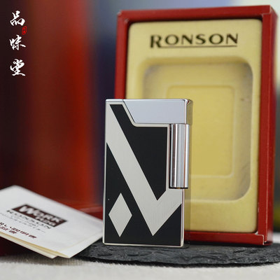 1980年日本RONSON朗森纯铜镀铬艺术烤漆煤油古董打火机长挫轮绝版