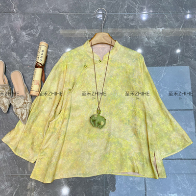 可可-26年秋上新极简大牌老钱新中式人丝提花斜襟小衫y10611