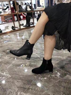 诺贝达水钻粗跟舒适时装靴女鞋