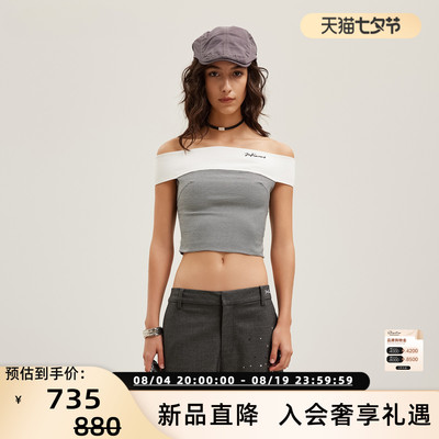 JAC FLEURANT 26春夏女士刺绣LOGO针织拼接千鸟格抹胸上衣 301489