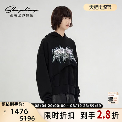WE 11 DONE 秋冬男女同款3D西部印花连帽卫衣银泰百货 301596