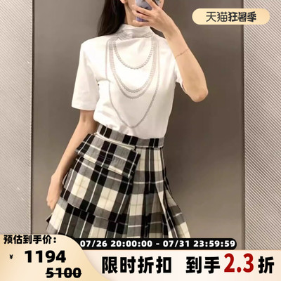 Pushbutton 春夏款女士羊毛混纺格子百褶短裙银泰百货精品 301596