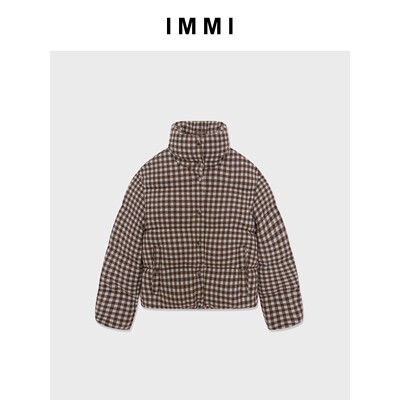 设计师品牌 IMMI 女士格纹针织立领羽绒夹克银泰百货 300124