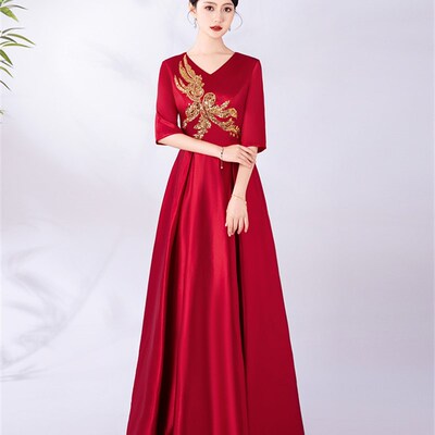 新品大型合唱团演出服装女子w长裙新诗朗诵修身装唱红歌比赛演出