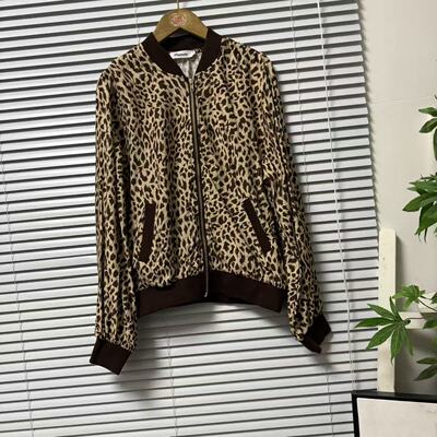 0128-21大牌复古豹纹风短外套女宽松休闲拉链开衫棒球服外套