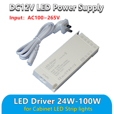 LED Driver 12V 24W-100W Cabinet LED Power Supply AC100-265V