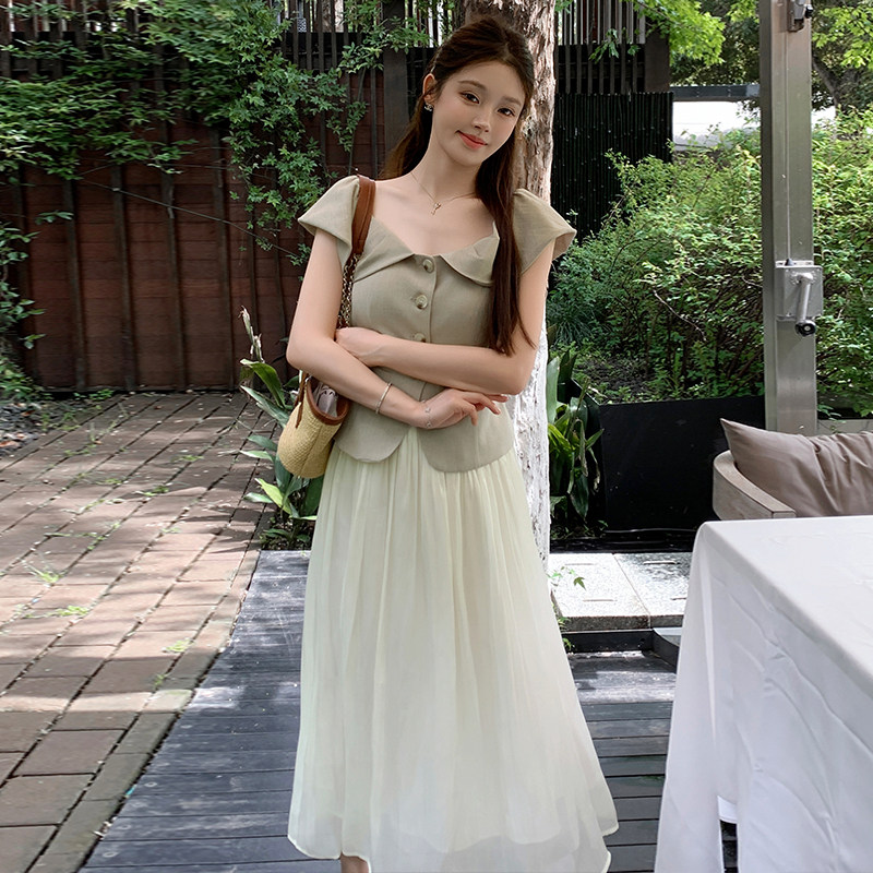 新中式套装女夏季新款气质上衣高腰显瘦半身裙两件套温柔风长裙