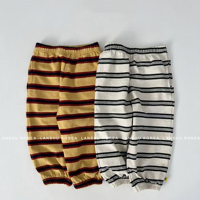 现货【Gou】懒鼠韩国童装26春款中大童经典撞色宽条纹好穿休闲裤