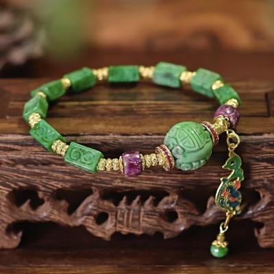 天然干青翡翠方珠手链女生日礼物