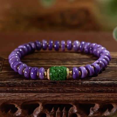 天然紫龙晶算盘珠单圈手链手串女