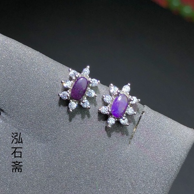 Z456 天然舒俱来耳钉丝绒紫7/9mm耳饰女耳坠简约时尚首饰礼物