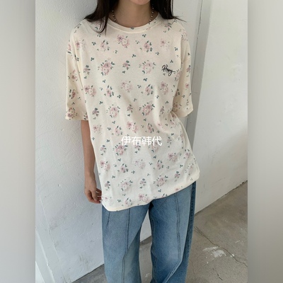 圆领休闲碎花宽松短袖T恤