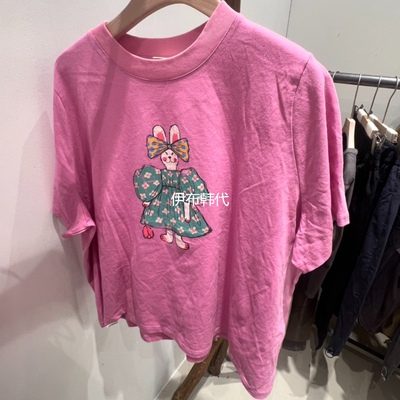 圆领卡通小兔子宽松短袖T恤女