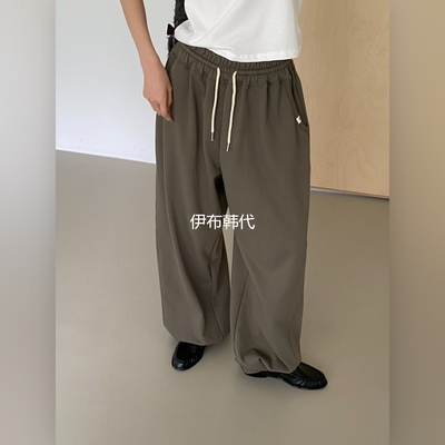 松紧腰纯色宽松休闲束脚卫裤