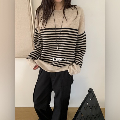 圆领休闲简约条纹毛衣针织衫女