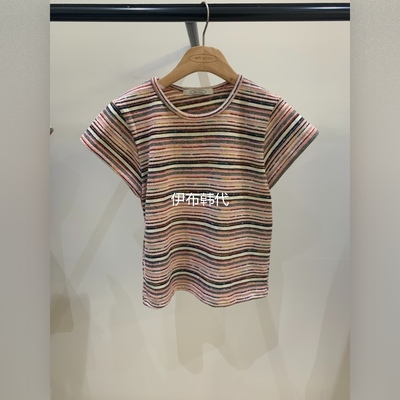 圆领休闲细条纹短袖绒布条纹T恤