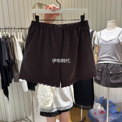 松紧腰蕾丝飞边花边休闲短裤