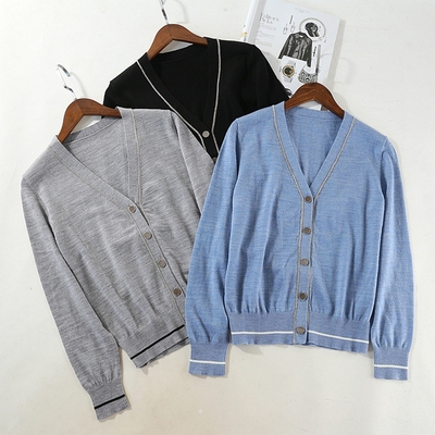 特价 晓晓外贸女装  V领订珠羊毛金属扣长袖针织时尚毛衣~A4851