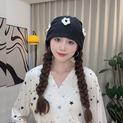 时尚冷帽秋冬堆堆帽大头围防风保暖帽子甜美日系月子帽女外出帽子