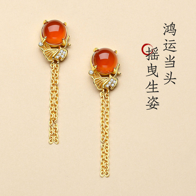 原矿保山南红冰红起荧光耳坠