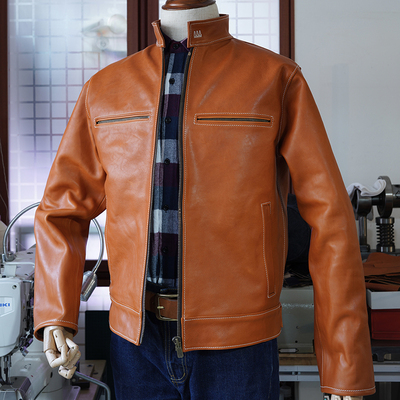 手工重磅皮夹克机车软植鞣同学