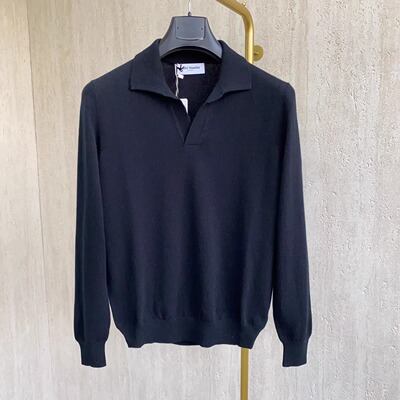 海鸥领黑色羊绒衫男士老钱风