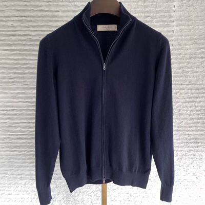 深蓝色拉链羊绒开衫男士柔软