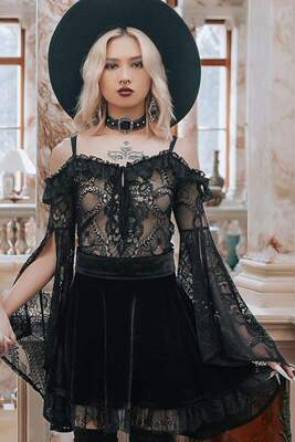 暗黑哥特维多利亚长袖蕾丝上衣