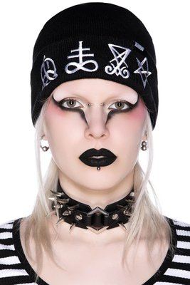 哥特暗黑刺绣摇滚朋克毛线帽暗黑