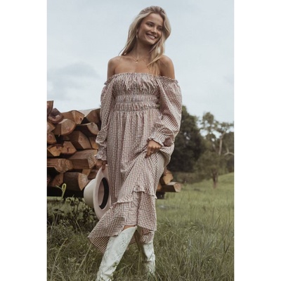 塔米家 Pe&PUP格子田园风泡泡长袖连身裙 F2-2