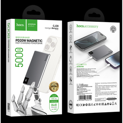 浩酷3C认证超薄金属磁吸移动电源5000毫安迷你隐形快充数显充电宝