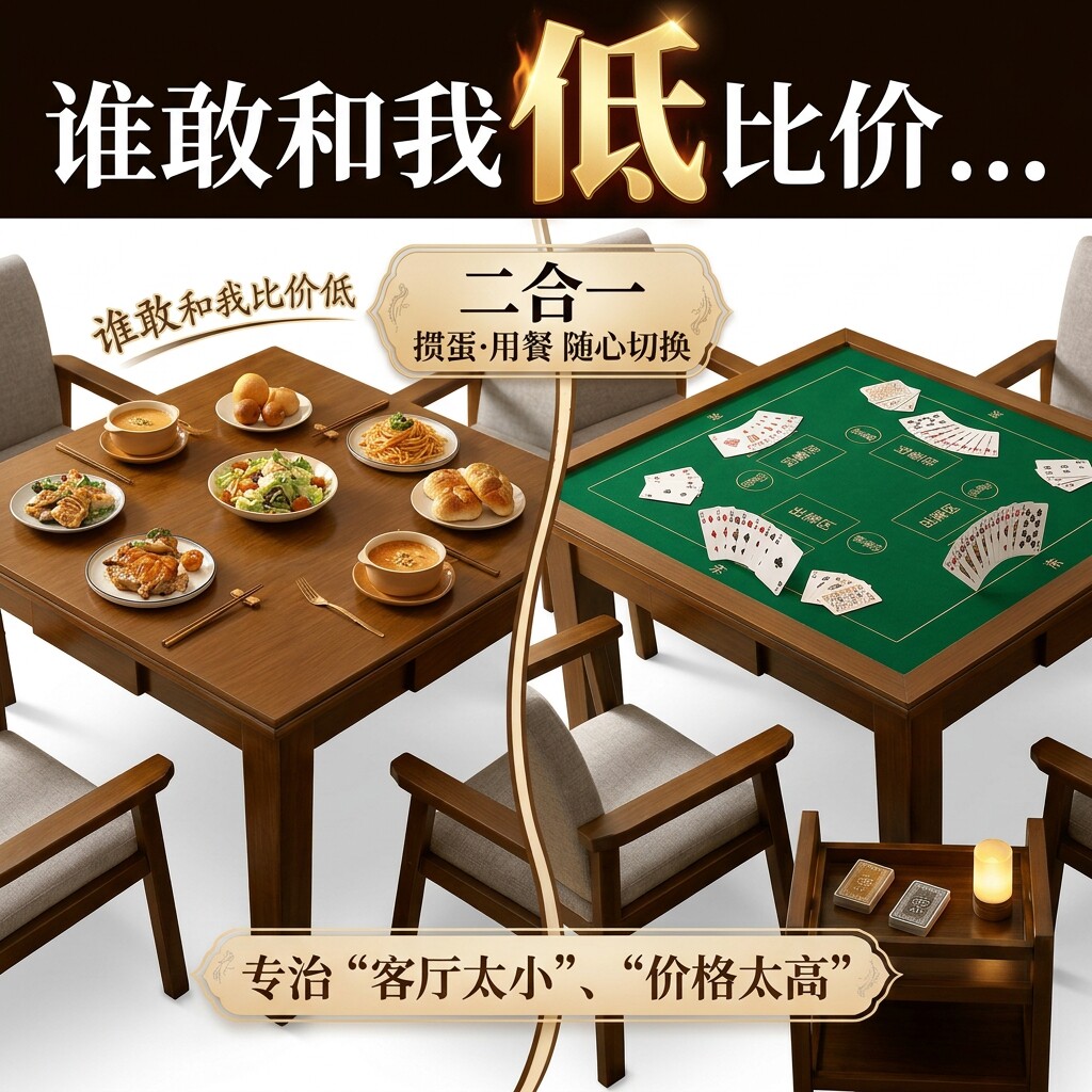 掼蛋专用桌双面餐桌可定制象棋五子棋面全实木简约现代送货上门