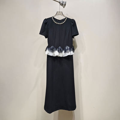 NKC.欧洲站小众HELMCH深圳南油千金风修身气质长裙黑色裙子连衣裙