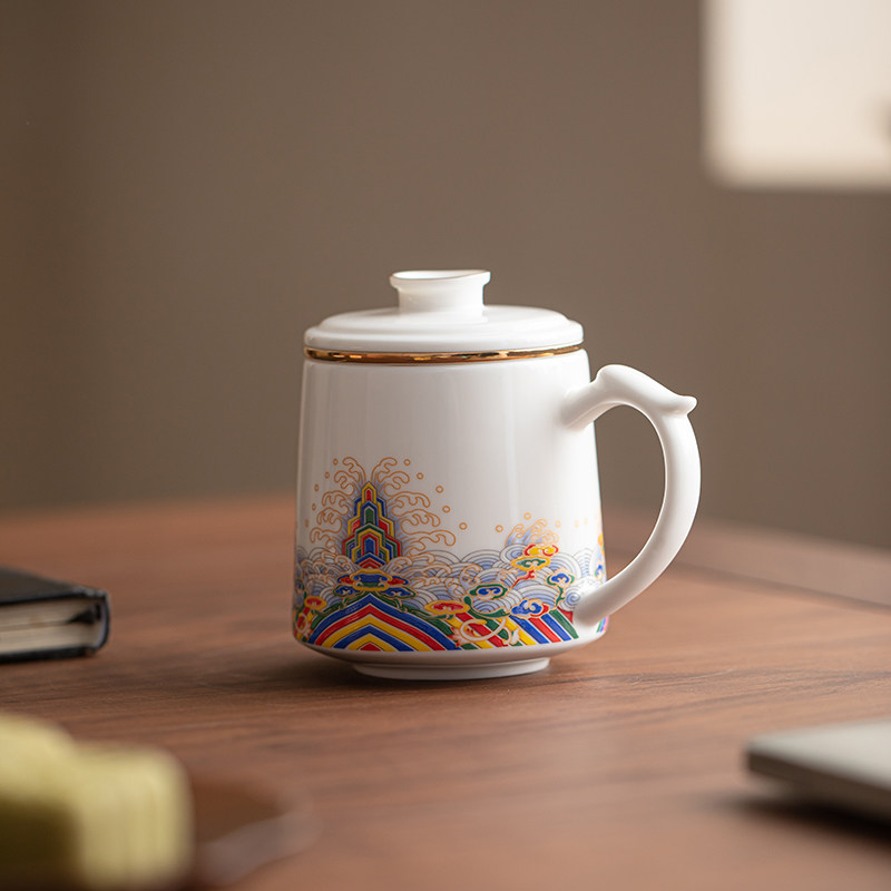 白瓷陶瓷茶杯个人专用办公室马克杯带盖德化白瓷水杯家用杯子