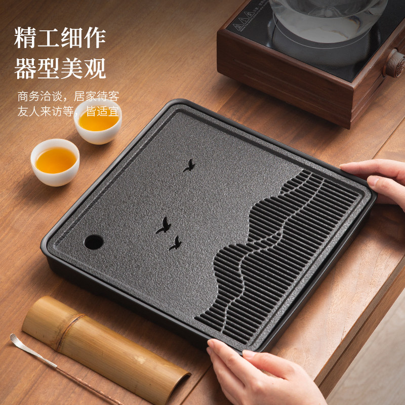 2025新款茶盘家用仿实木功夫茶具茶台带排水储水单盘茶托盘80后茶