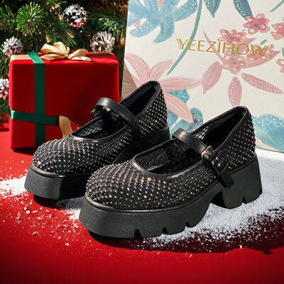 26新款轻奢断码女鞋清仓水钻玛丽珍鞋女一字扣带松糕单鞋百搭6332