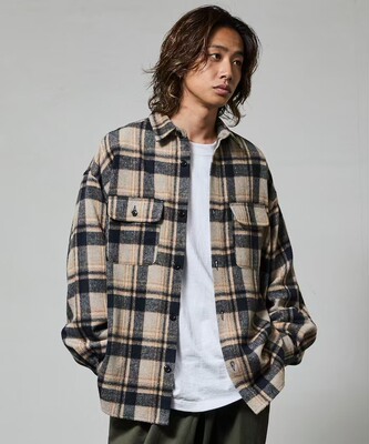 日单潮牌freaks store宽松版加厚法兰绒格纹衬衣仿羊绒质感男女