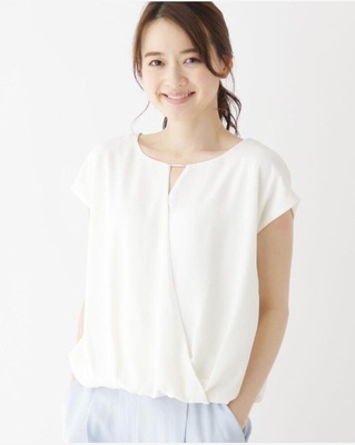 外贸出口日单女士雪纺罩衫套头衫圆领金属装饰物松紧腰