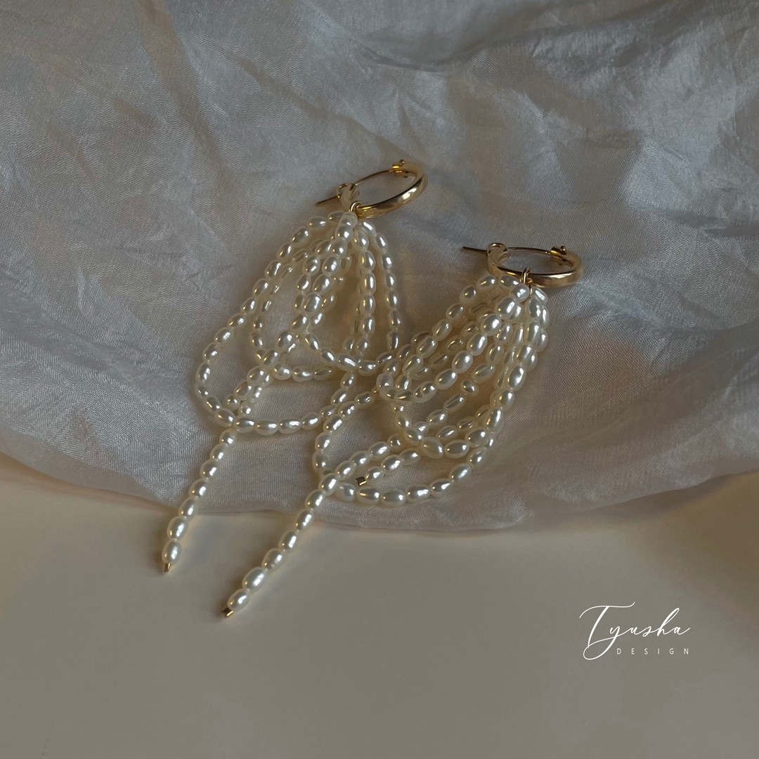TYUSHA温柔高级感/天然珍珠耳环女多圈缠绕流苏耳坠长款小众设计_虎窝淘